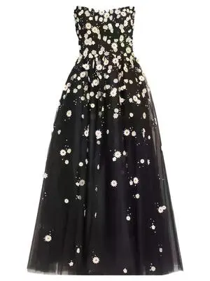 Monique Lhuillier Floral-embroidered Tulle Dress - Black