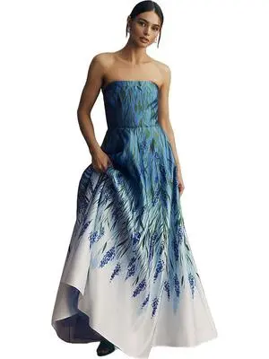Bhldn Kira Strapless Printed A-line Maxi Dress - Blue Meadow