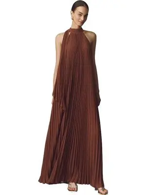 Bhldn Rosie Mock-neck Pleated Chiffon Maxi Dress - Sable