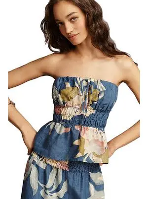 THE SOMERSET COLLECTION BY ANTHROPOLOGIE The Somerset Collection Strapless Blouse - Blue Pattern