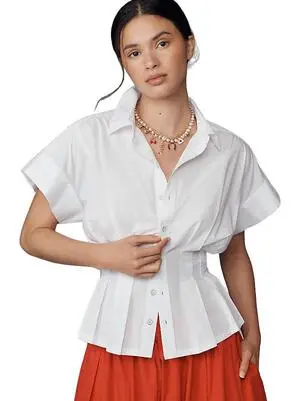 PILCRO Bobbie Short-sleeve Fitted-waist Blouse - White