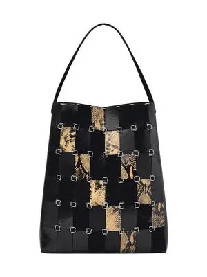 Mango Patchwork Leather Shoulder Bag - Black