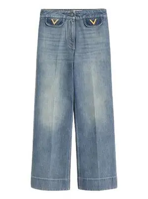 Valentino Garavani Denim Pants With V Gold - Blue