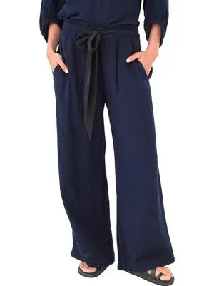OCEAN+MAIN Gauze Palazzo Pant - Navy