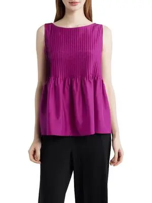 Eileen Fisher Pleated Silk Top - Berry Bloom