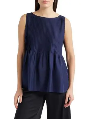 Eileen Fisher Pleated Silk Top - Ink