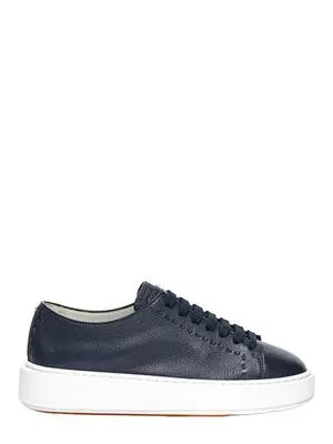Santoni Leather Lace-up Sneakers - Blue