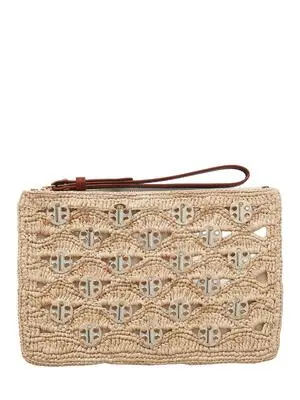 Rabanne Raffia Pouch With Chainmail Embellishments - Gold