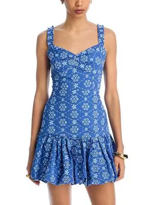 Aqua Eyelet Bubble Hem Mini Dress Exclusive - Blue/white