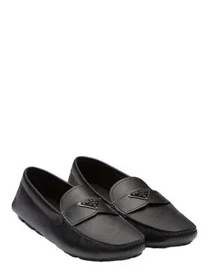 Prada Saffiano Leather Driver Loafers - Black