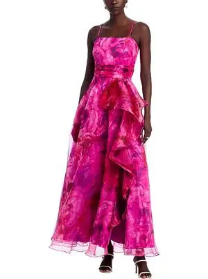 Eliza J Ruffled Side Slit Gown - Magenta