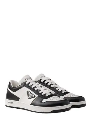 Prada Downtown Leather Sneakers - Black And White