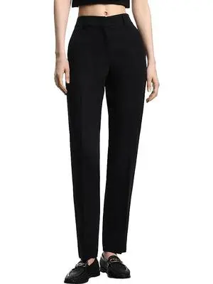 Emporio Armani Linen Straight Leg Trousers - Solid Blac
