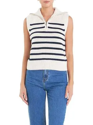 English Factory Stripe Sleeveless Knit Top - Cream And Navy