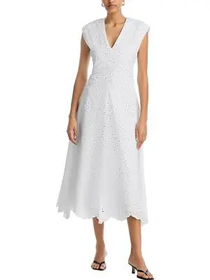 Veronica Beard Aven Eyelet Midi Dress - White