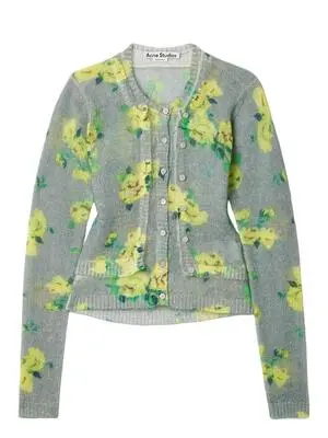 Acne Studios Layered Floral-print Mohair-blend Sweater - Gray