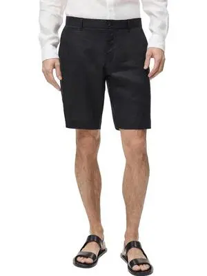 Mango MANGO Slim Fit Linen Bermuda Chino Shorts Black