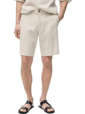 Mango MANGO Slim Fit Linen Bermuda Chino Shorts Ecru