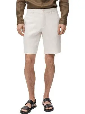 Mango Slim Fit Linen Bermuda Chino Shorts - Off White
