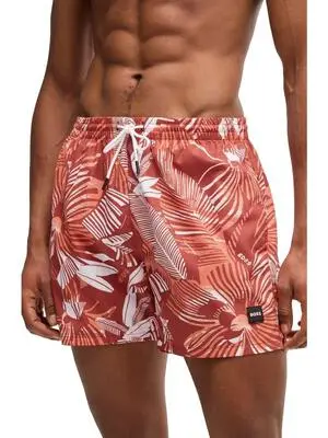BOSS Piranha Floral Swim Trunks - Bright Orange