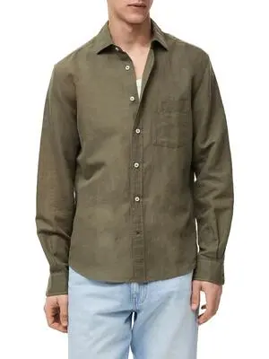 Mango Classic Fit Linen & Cotton Button-up Shirt - Khaki Green