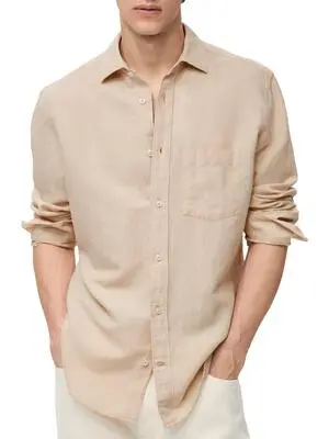 Mango Classic Fit Linen & Cotton Button-up Shirt Sand