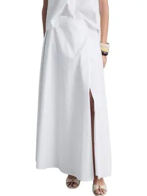 MANGO Cotton Midi Flared Skirt With Side Slit