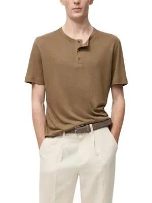 Mango Linen Blend T-shirt Khaki