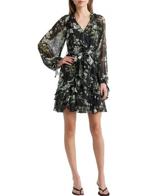 LIPSY Floral Print Chiffon Dress - Black