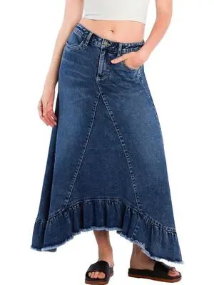 WASH LAB DENIM Wash Lab Denim Pieced Ruffle Maxi Skirt Shark Blue