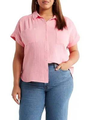 Caslon Cotton Gauze Button-up Shirt - Pink Geranium