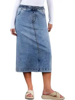 WASH LAB DENIM Midi Skirt - No Frills Blue
