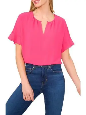 CECE DUPRAZ Flutter Sleeve Georgette Top - Magenta
