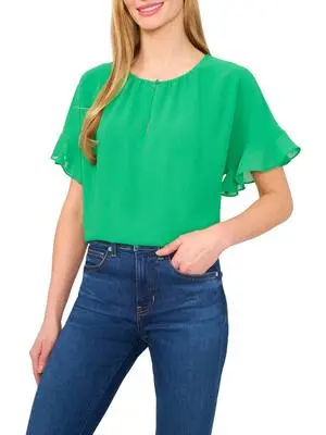 CECE DUPRAZ Flutter Sleeve Georgette Top - Medium Green