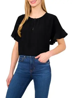 CECE DUPRAZ Flutter Sleeve Georgette Top - Rich Black