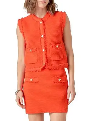 English Factory Fringe Knit Vest - Orange Red