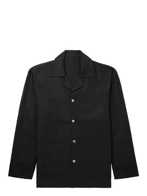 STOFFA Camp-collar Linen-canvas Overshirt - Black