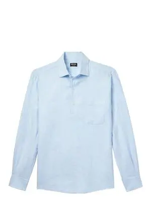 Zegna Oasi Linen Half-placket Shirt - Blue