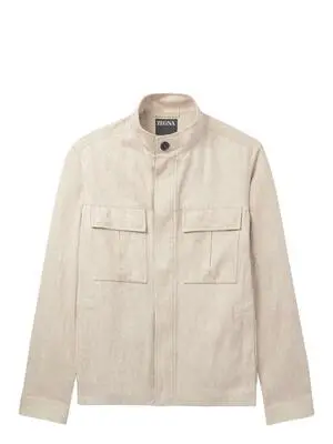 Zegna Zegna - Leather-Trimmed Linen Overshirt - Men - Neutrals  Beige