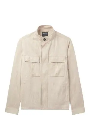 Zegna Leather-trimmed Linen Overshirt - Neutrals