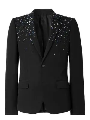 Alexander McQueen Slim-fit Crystal-embellished Wool Blazer - Black