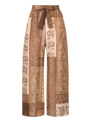 Zimmermann Lucky Printed Silk Wide-leg Pants - Brown