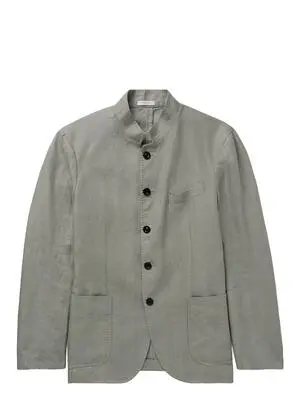Boglioli Slim-fit Nehru-collar Herringbone Linen Jacket - Gray