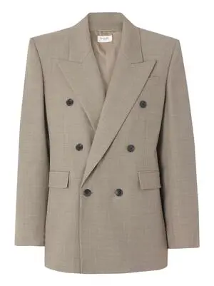 Saint Laurent SAINT LAURENT Double-Breasted Wool Blazer Beige