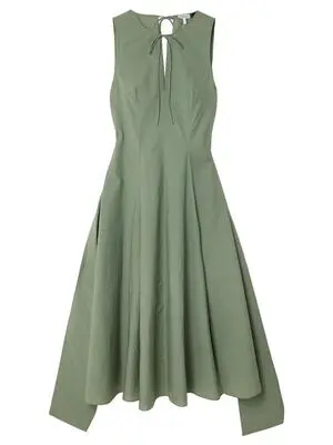 Loewe Tie-detailed Belted Crinkled Cotton-blend Poplin Midi Dress - Green