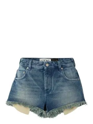 Loewe Fringed Denim Shorts - Blue