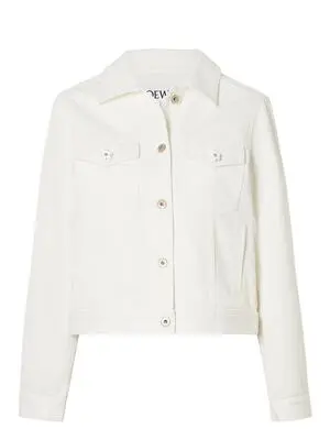 Loewe Leather-trimmed Embellished Denim Jacket - White