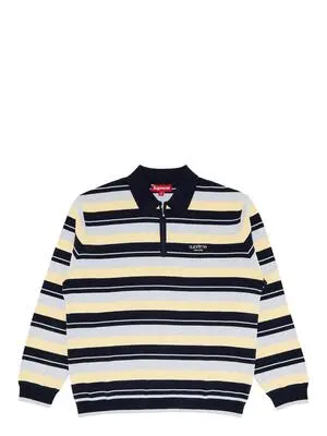 Supreme Stripe Zip Long-sleeve Polo 'navy - Blue