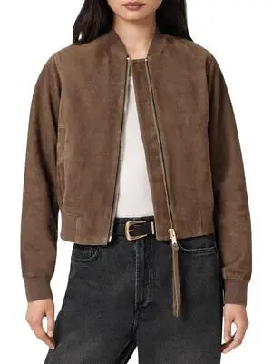 ALLSAINTS Orten Suede Bomber Jacket - Mocha Brown