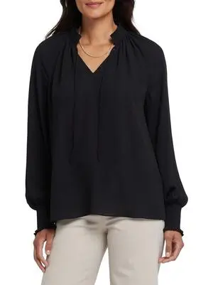 NYDJ Gemma Smocked Neck Top - Black